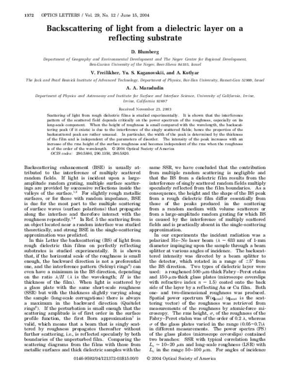 (PDF) Backscattering of light from a dielectric layer on a reflecting ...