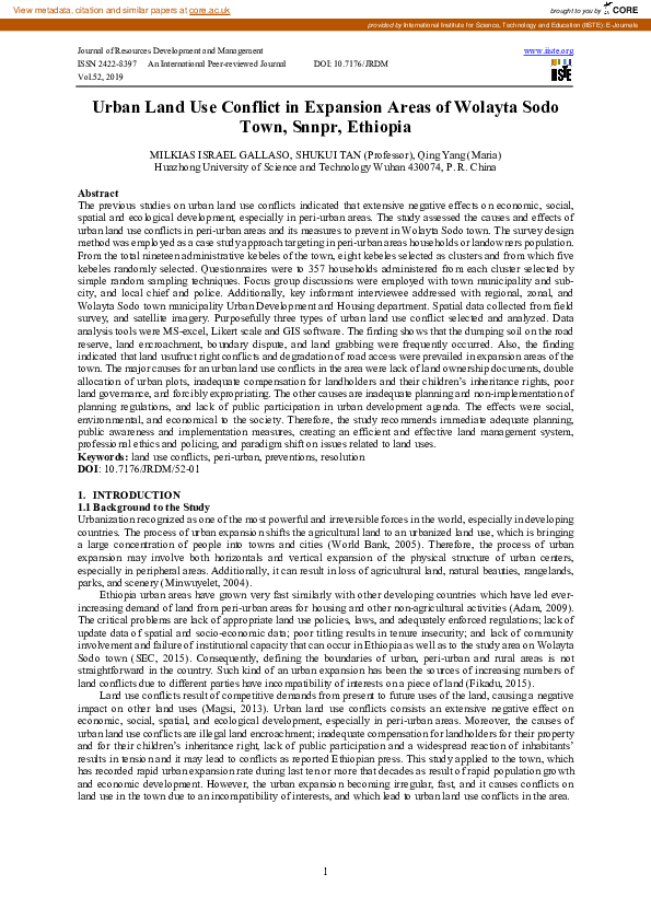 (PDF) Urban Land Use Conflict in Expansion Areas of Wolayta Sodo Town ...