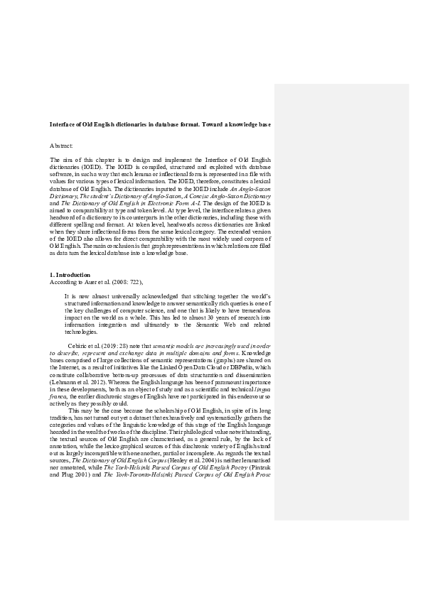 (PDF) Interface of Old English dictionaries in database format. Toward ...