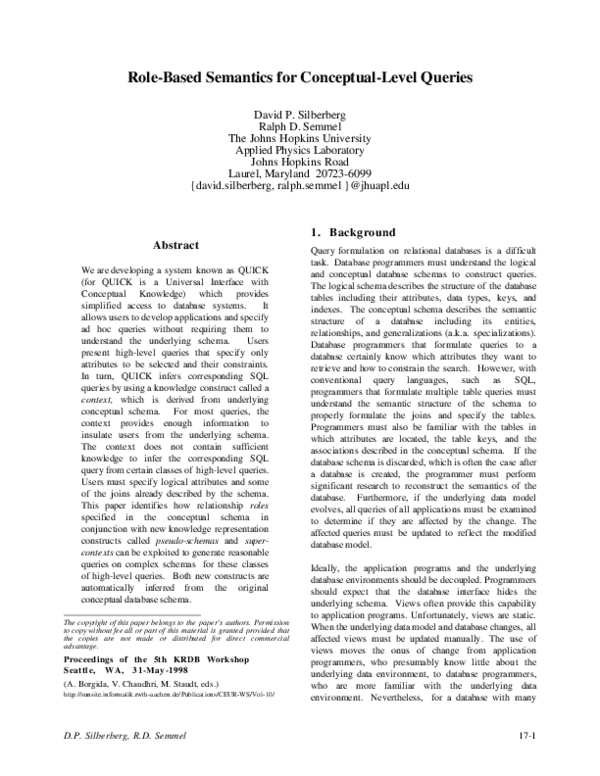 (PDF) Role-Based Semantics for Conceptual-Level Queries