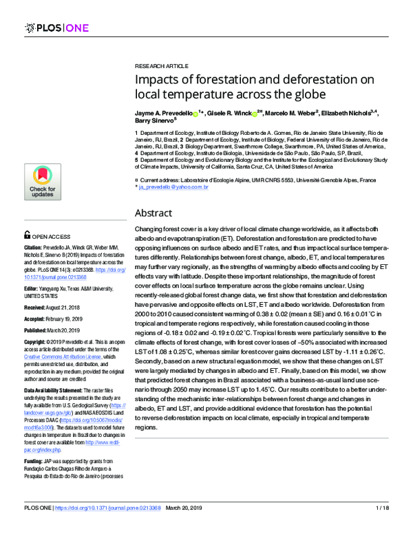 (PDF) Impacts of forestation and deforestation on local temperature ...