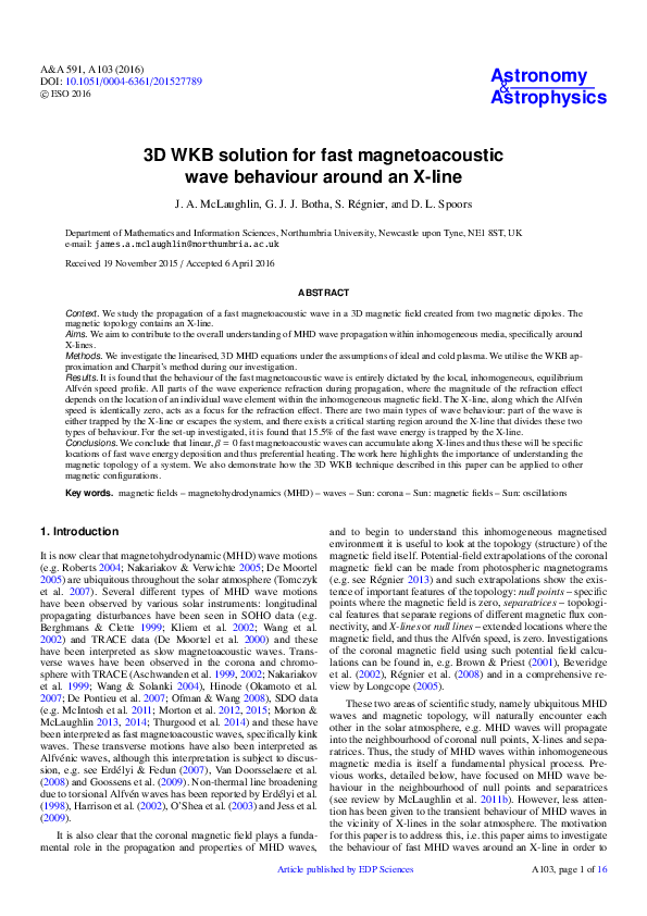 (PDF) 3D WKB solution for fast magnetoacoustic wave behaviour around an ...