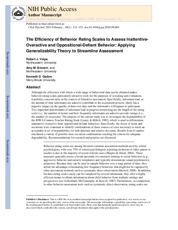 (PDF) The efficiency of behavior rating scales to assess inattentive ...