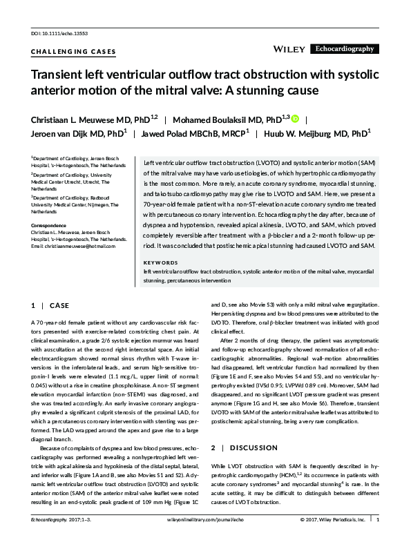 Transient left ventricular outflow tract obstruction with systolic ...