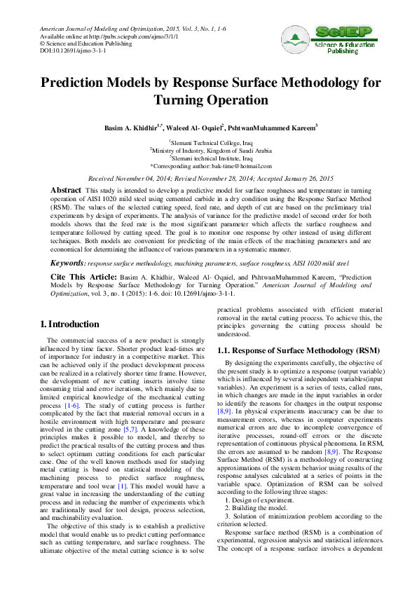 Investigating and Modeling the Machinability of Al 6061 Using Response Surface Methodology