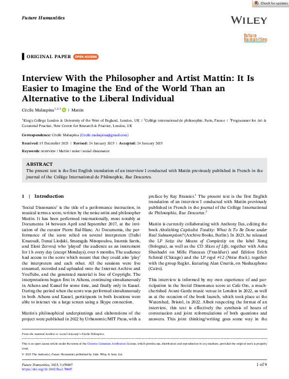 (PDF) Interview With the Philosopher and Artist Mattin: It Is Easier to ...