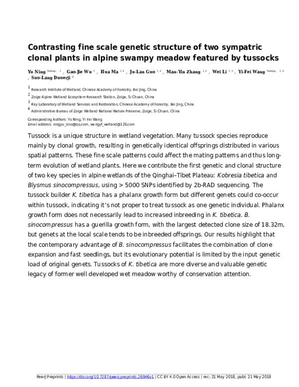 (PDF) Contrasting fine scale genetic structure of two sympatric clonal ...