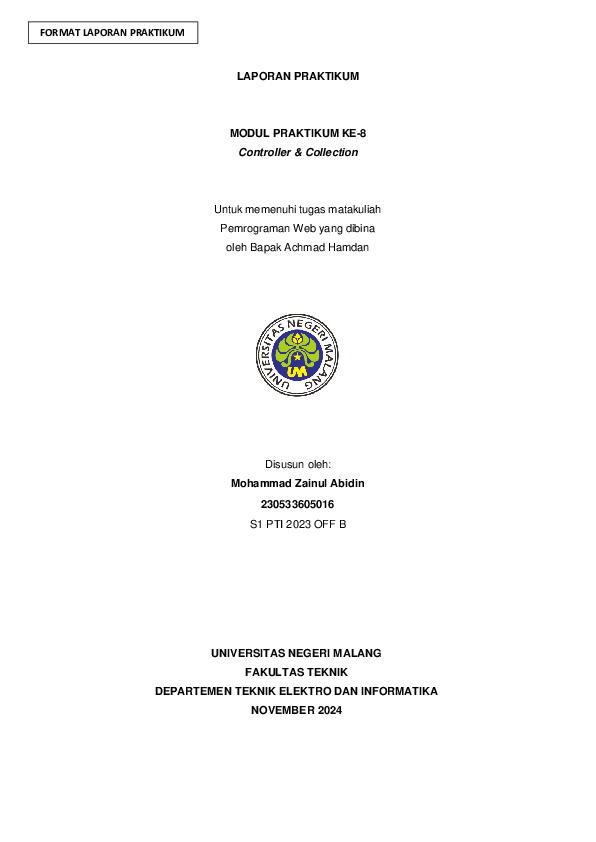 (PDF) Laporan Praktikum Modul 7 & 8 (Controller & Collection ...