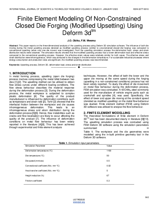 (PDF) Finite Element Modeling Of Non-Constrained Closed Die Forging (Modified Upsetting) Using ...
