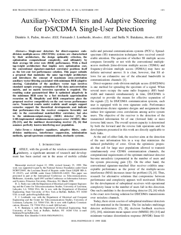 (PDF) Auxiliary-vector filters and adaptive steering for DS/CDMA single ...