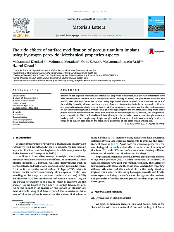 (PDF) The side effects of surface modification of porous titanium ...