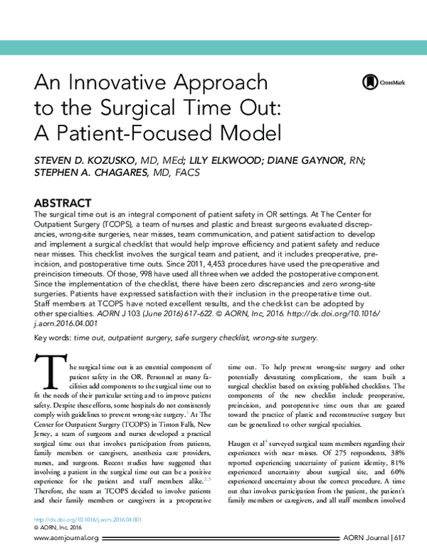 (PDF) An Innovative Approach to the Surgical Time Out: A Patient ...