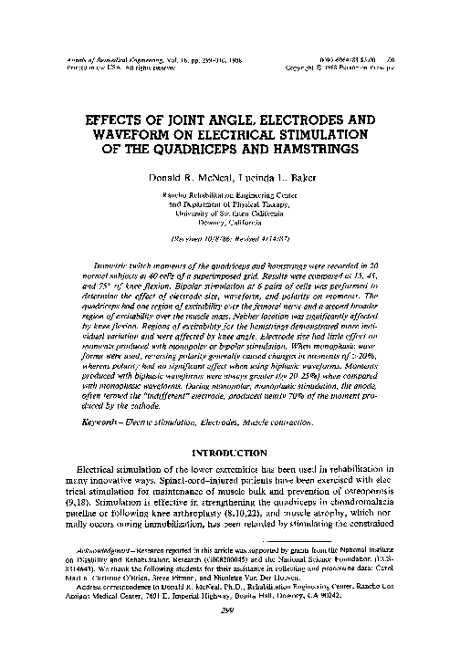 (PDF) Effects of joint angle, electrodes and waveform on electrical ...