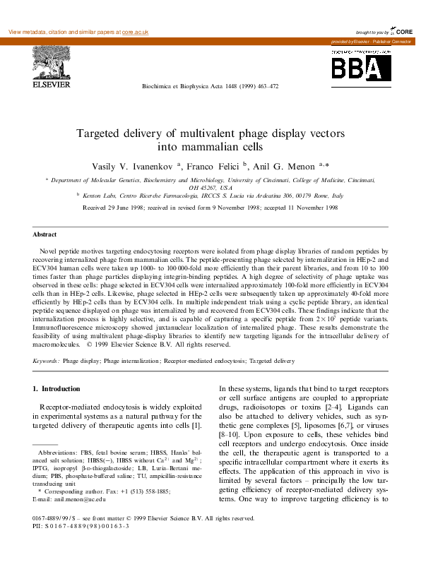 (PDF) Targeted delivery of multivalent phage display vectors into ...