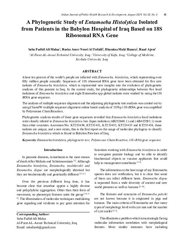 (PDF) A Phylogenetic Study of Entamoeba Histolytica Isolated from ...