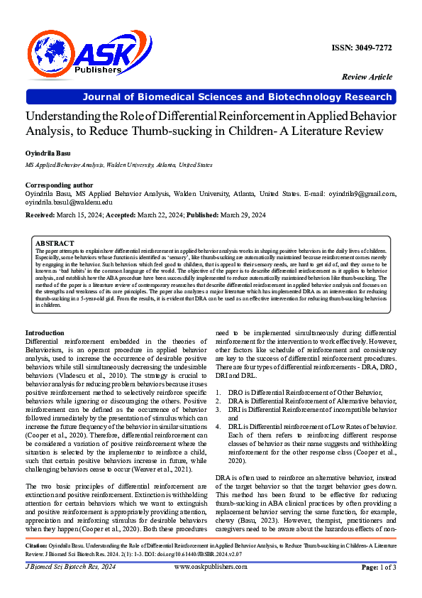 (PDF) Understanding the Role of Differential Reinforcement in Applied ...