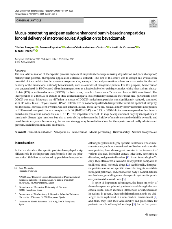 Mucus-penetrating and permeation enhancer albumin-based nanoparticles ...