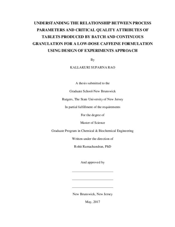 Pdf Understanding The Relationship Between Process Parameters And Critical Quality Attributes