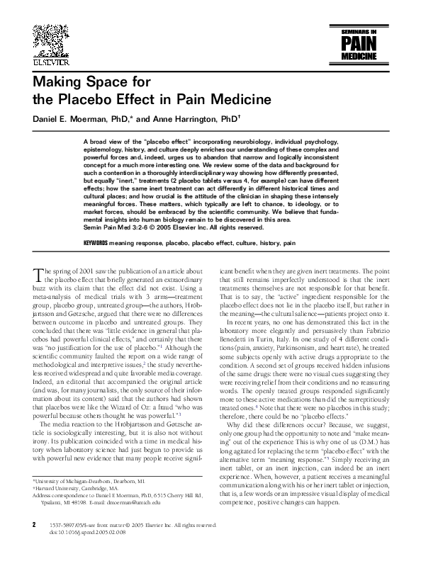 (PDF) Making space for the placebo effect in pain medicine