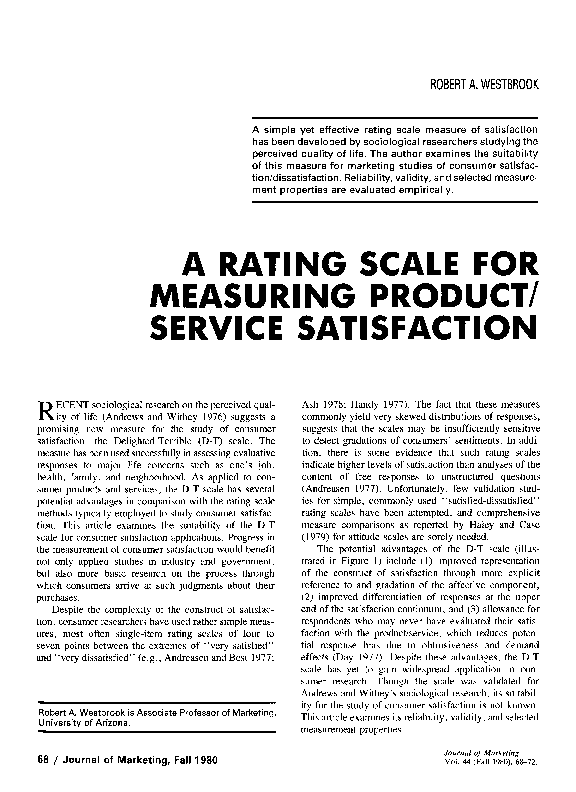 (PDF) A Rating Scale for Measuring Product/Service Satisfaction