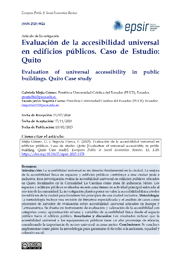 (PDF) Evaluación de la accesibilidad universal en edificios públicos. Caso de Estudio Quito