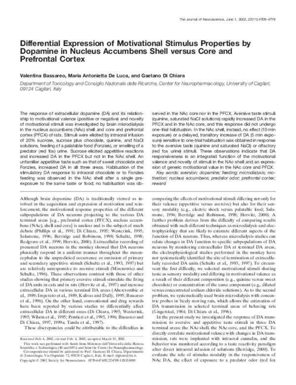 (PDF) Differential Expression of Motivational Stimulus Properties by ...
