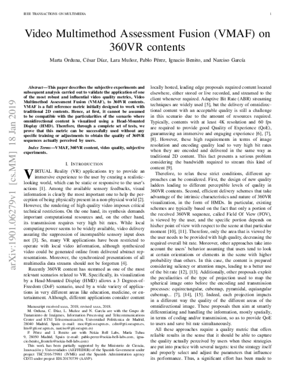 (PDF) Video Multimethod Assessment Fusion (VMAF) on 360VR Contents
