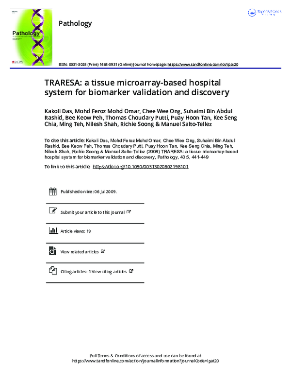 (PDF) TRARESA: a tissue microarray-based hospital system for biomarker validation and discovery