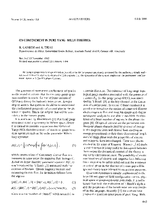 (PDF) On confinement in pure Yang-Mills theories