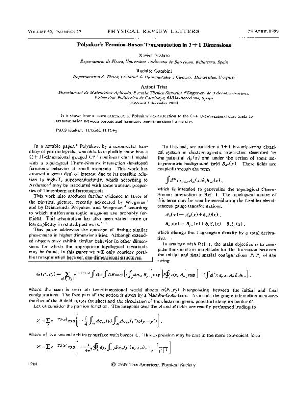 (PDF) Polyakov’s fermion-boson transmutation in 3+1 dimensions
