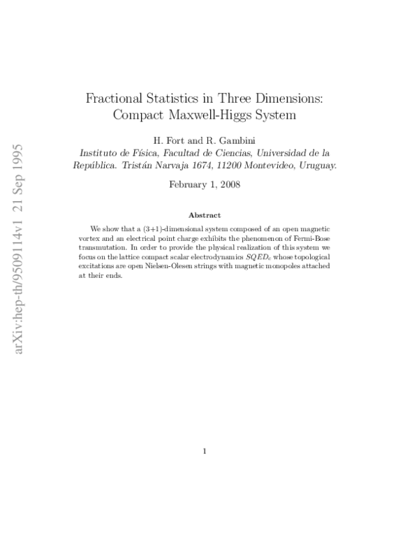 (PDF) Fractional statistics in three dimensions: Compact Maxwell-Higgs ...
