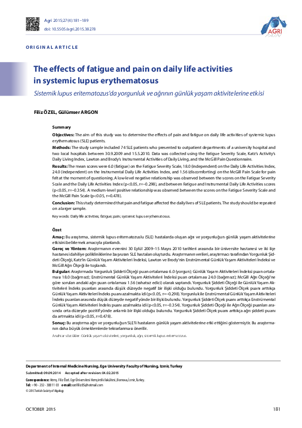 (PDF) The Effects of Fatigue and Pain on Daily Life Activities in ...