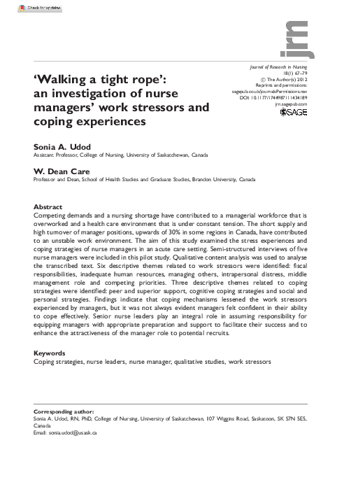 (PDF) 'Walking a tight rope': an investigation of nurse managers' work ...