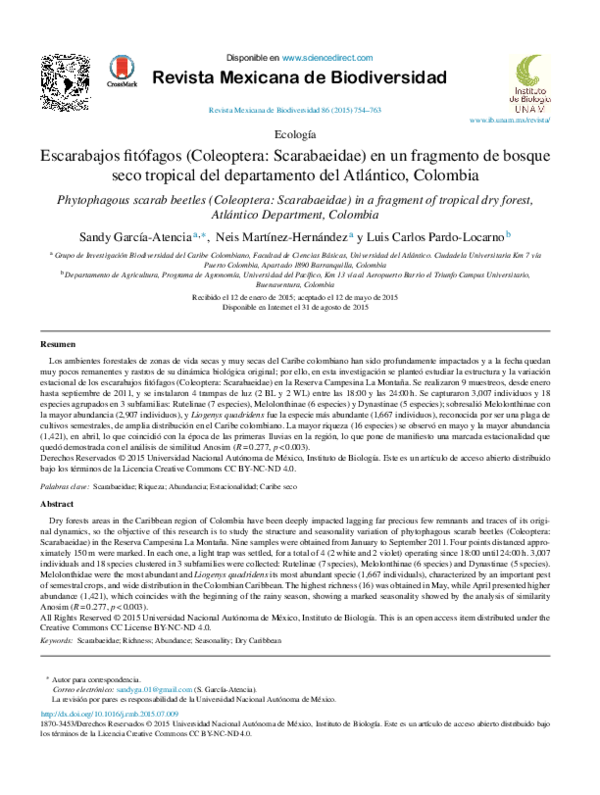 (PDF) Escarabajos fitófagos (Coleoptera: Scarabaeidae) en un fragmento ...