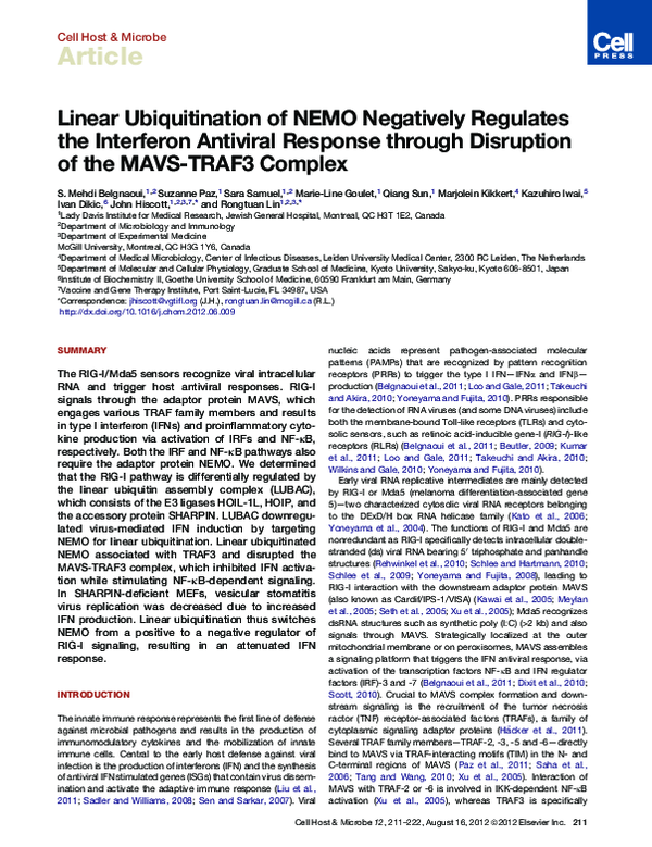 (PDF) Linear Ubiquitination of NEMO Negatively Regulates the Interferon ...
