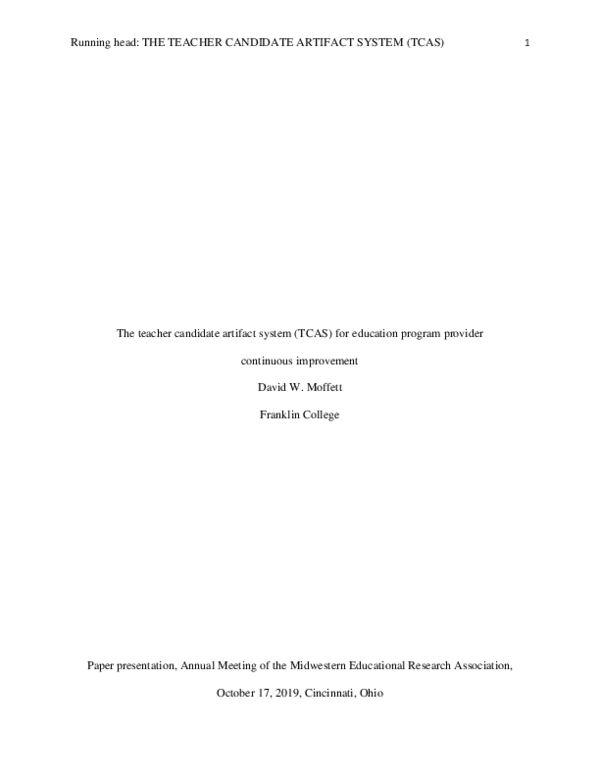 (PDF) The Teacher Candidate Artifact System (TCAS) for Education Program Provider Continuous ...