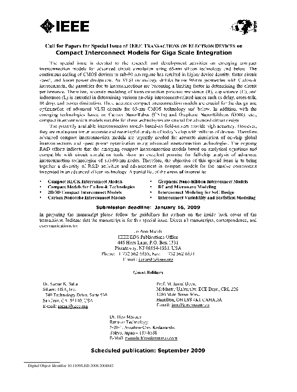 (PDF) Special issue on Compact Interconnect Models for Giga Scale ...
