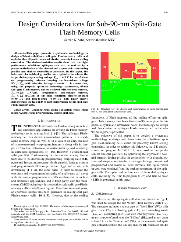 (PDF) Design Considerations for Sub-90-nm Split-Gate Flash-Memory Cells