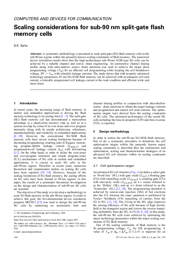 (PDF) Scaling considerations for sub-90 nm split-gate flash memory cells
