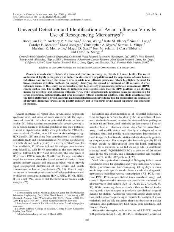 (PDF) Universal Detection and Identification of Avian Influenza Virus by Use of Resequencing ...