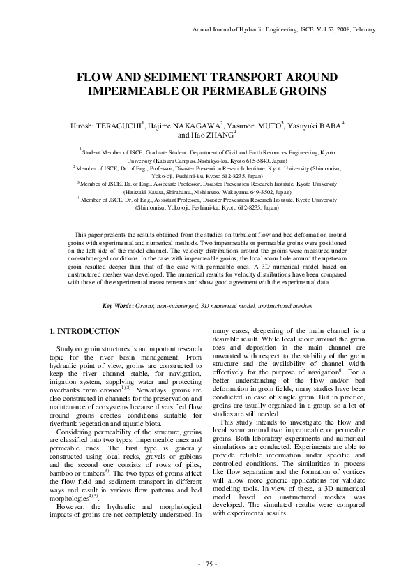(PDF) Flow and Sediment Transport Around Impermeable or Permeable Groins