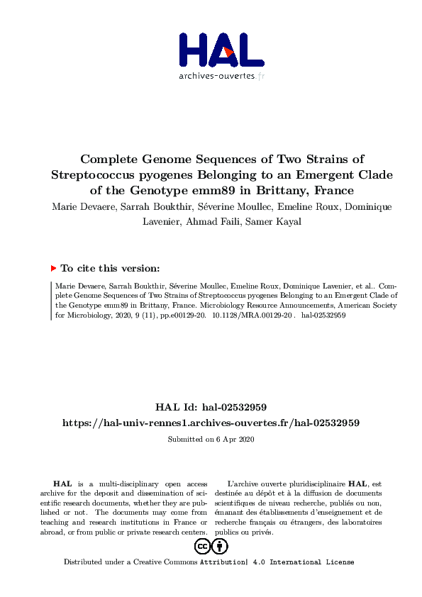 (PDF) Complete Genome Sequences of Two Strains of Streptococcus ...