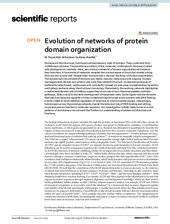 (PDF) Evolution of networks of protein domain organization