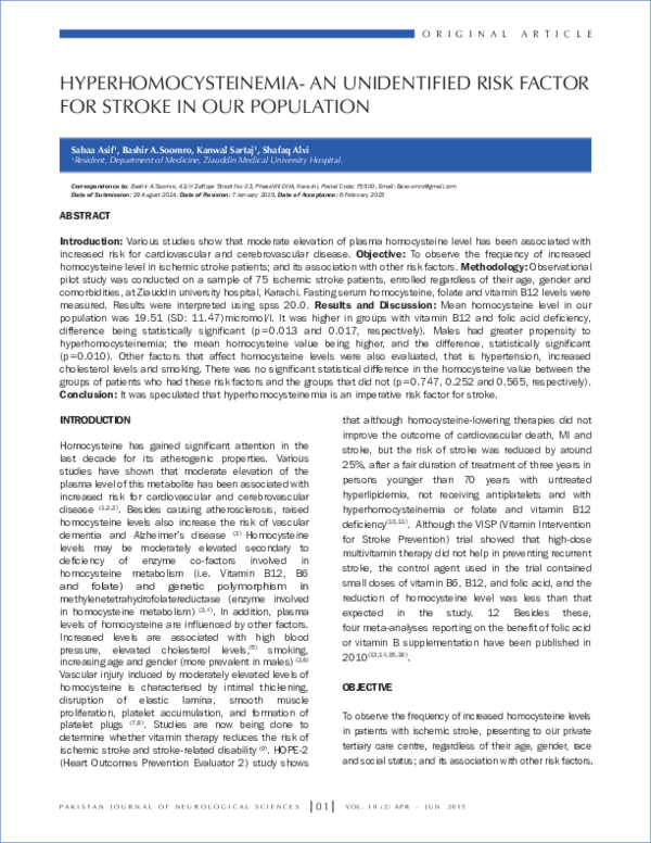 (PDF) Hyperhomocysteinemia - An unidentified risk factor for stroke in ...