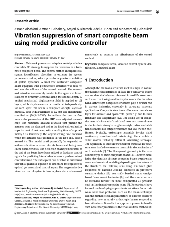(PDF) Vibration suppression of smart composite beam using model predictive controller