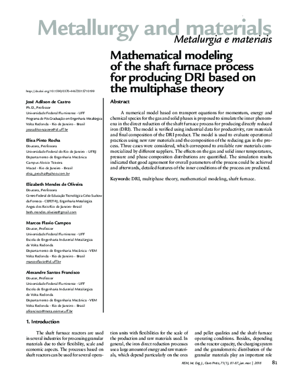 (PDF) Mathematical modeling of the shaft furnace process for producing ...