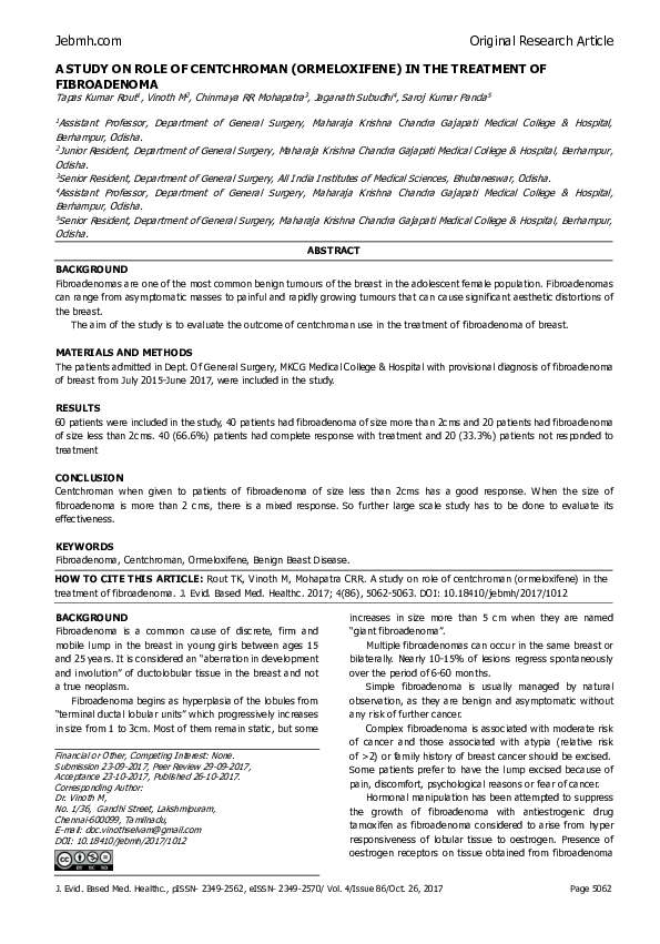(PDF) A Study on Role of Centchroman (Ormeloxifene) in the Treatment of ...
