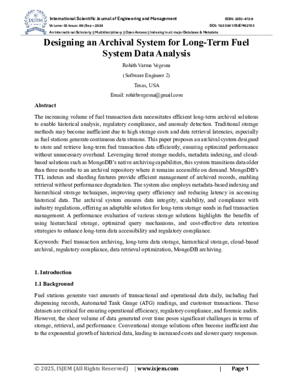 (PDF) Designing an Archival System for Long-Term Fuel System Data Analysis
