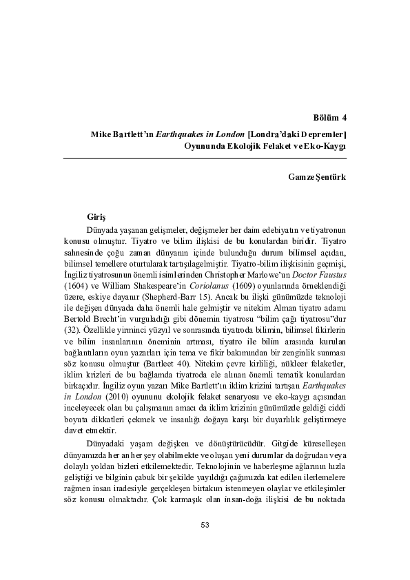 (PDF) "Mike Bartlett’ın Earthquakes in London [Londra’daki Depremler] Oyununda Ekolojik Felaket ...