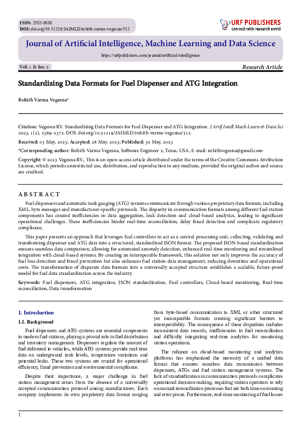(PDF) Standardizing Data Formats for Fuel Dispenser and ATG Integration
